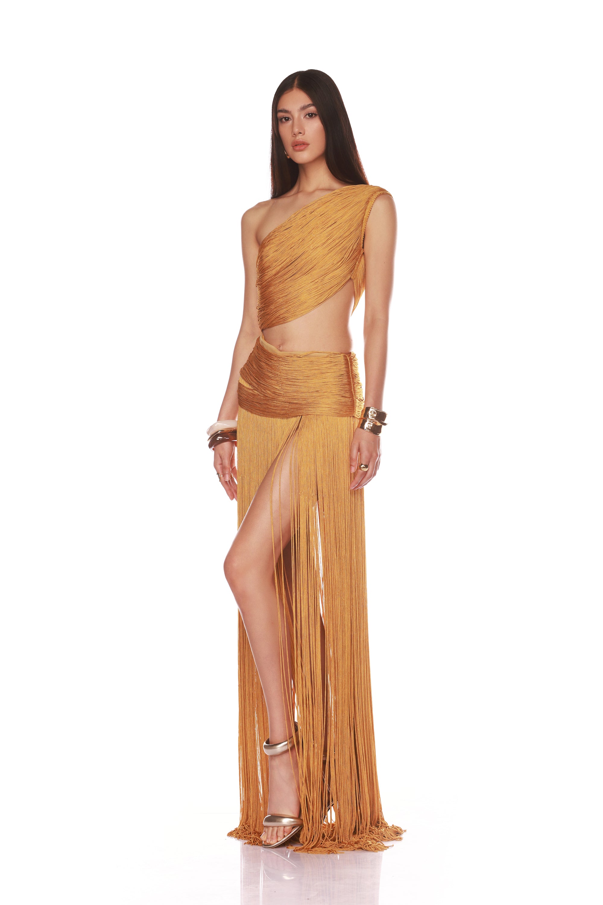 Jafari Sierra One Shoulder Mustard Gown - SAMPLE – BRONX AND BANCO